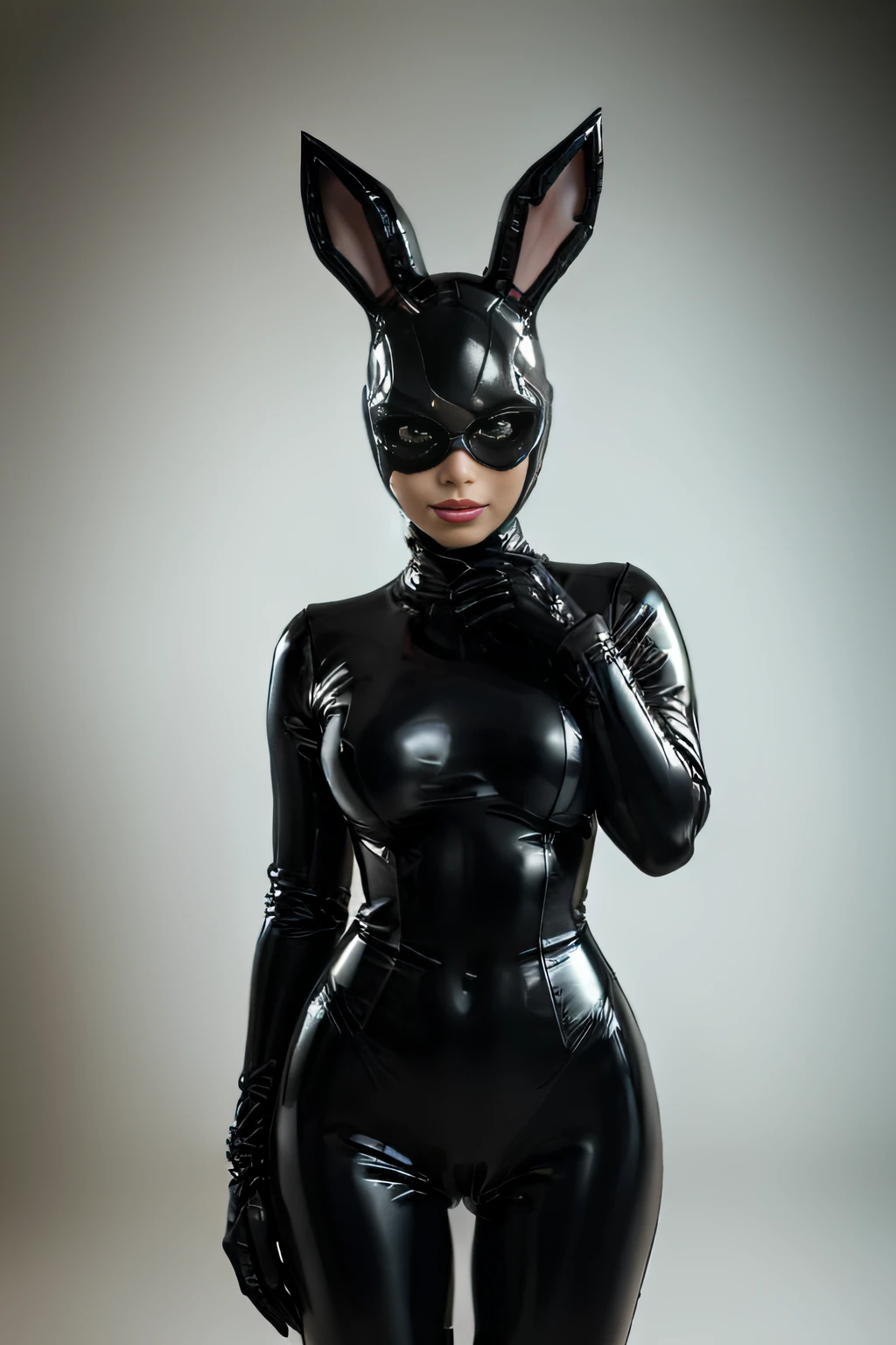 Araffe in a black latex suit with a bunny mask - SeaArt AI