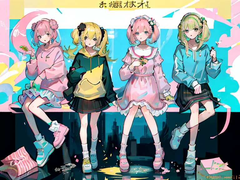 Supreme， green down jacket，lime color hair，pink eyes，Standing on your feet - SeaArt AI