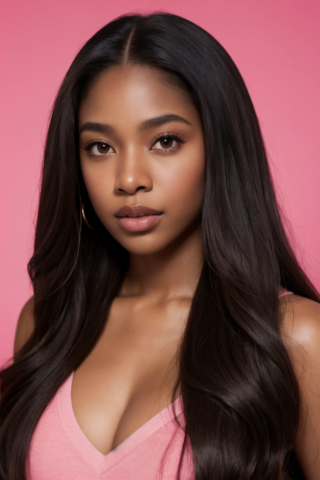 an ultra realistic half body portrait of a dark skinned african american woman wearing hair ...