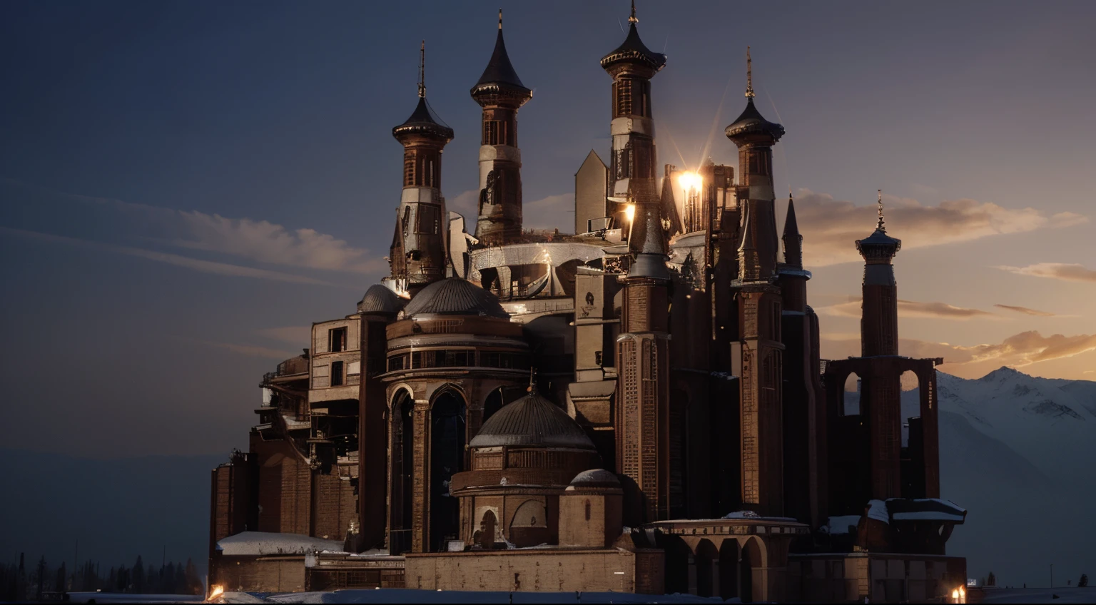 Arafed castle with a clock tower and a clock on top of it - SeaArt AI