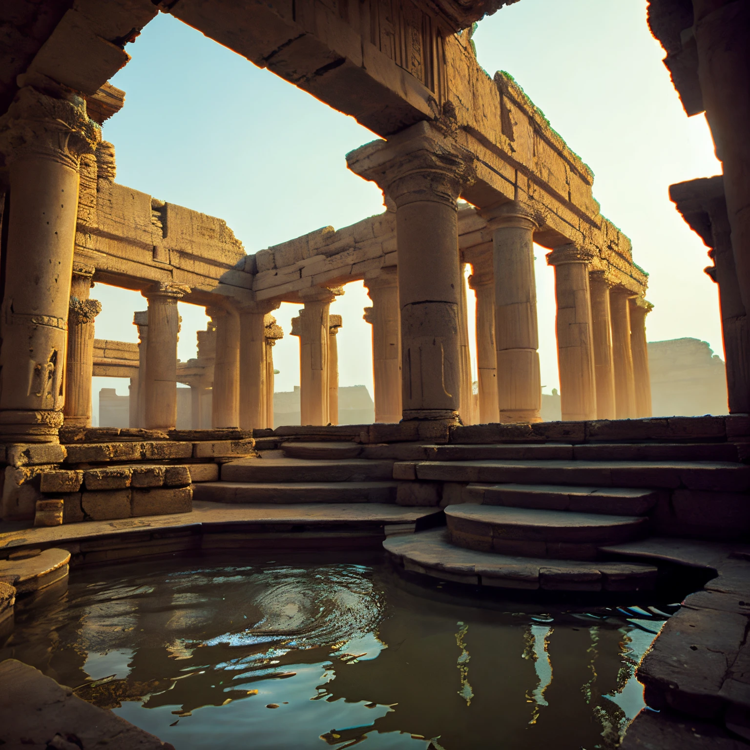 Arafed view of a pool with steps leading to a building - SeaArt AI