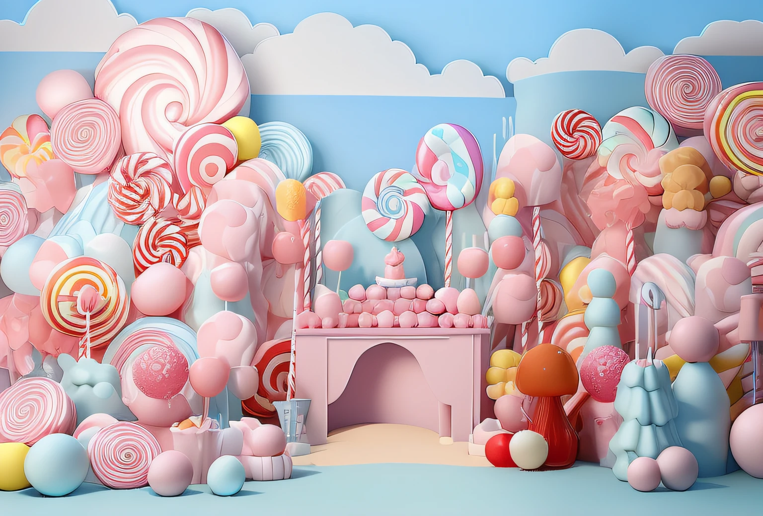 Candyland decorated by arafly，Background pink and blue, in a candy land ...