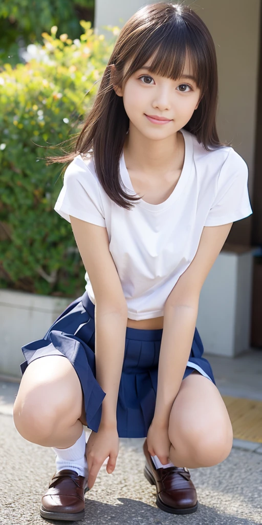 Neat college girl, petite person, (school uniform, summer uniform - SeaArt AI