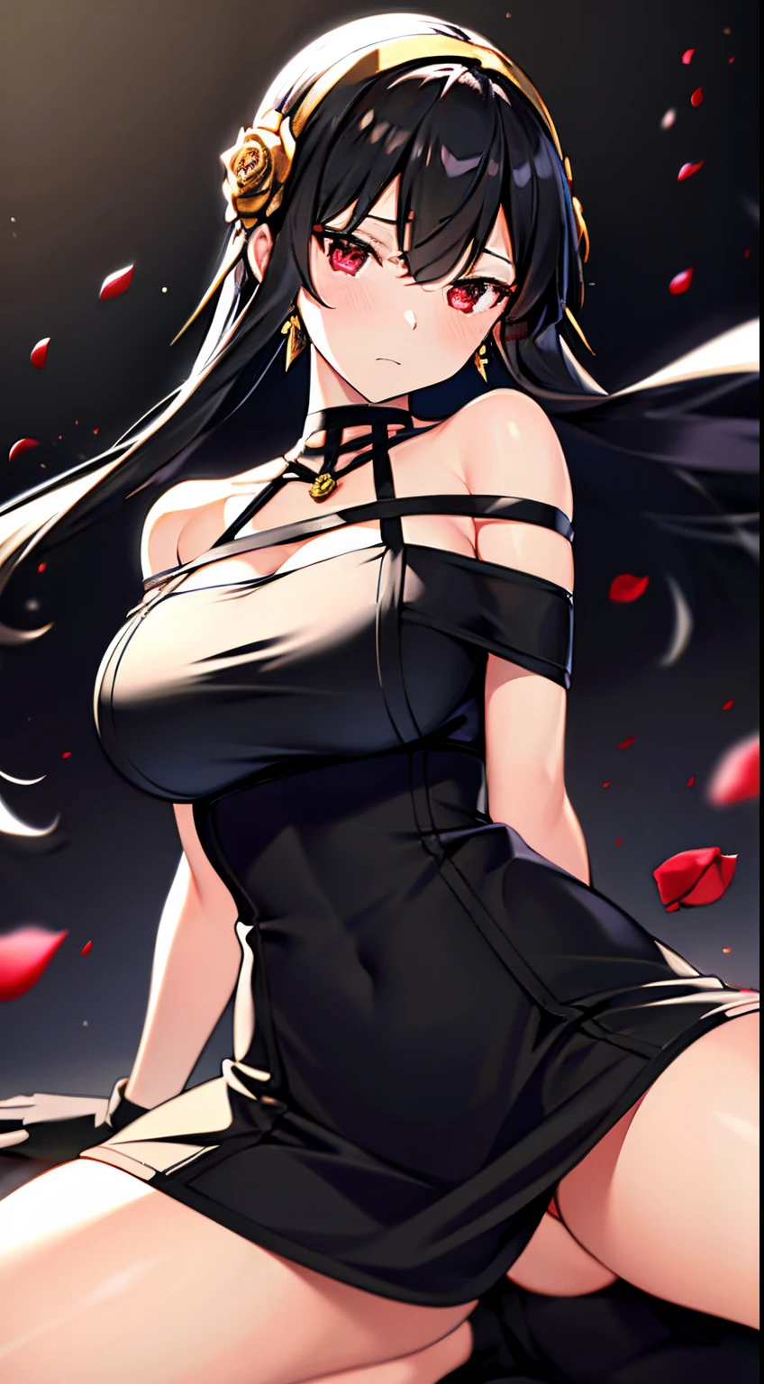 yor briar, 1girl, backlighting, bare shoulders, black background - SeaArt AI