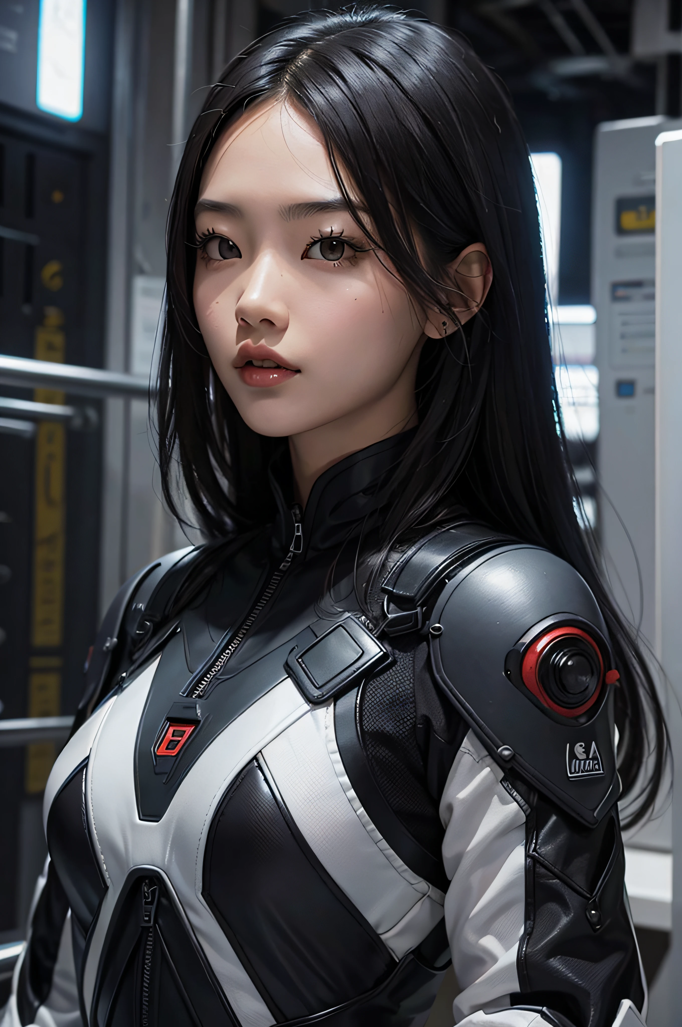 Black hair, asian woman, beautiful, sci-fi cool suit, portrait - SeaArt AI