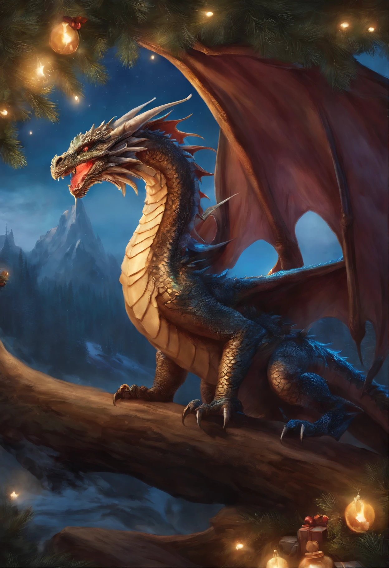 there is a dragon next to the Christmas tree, Frost Dragon, D&D ...