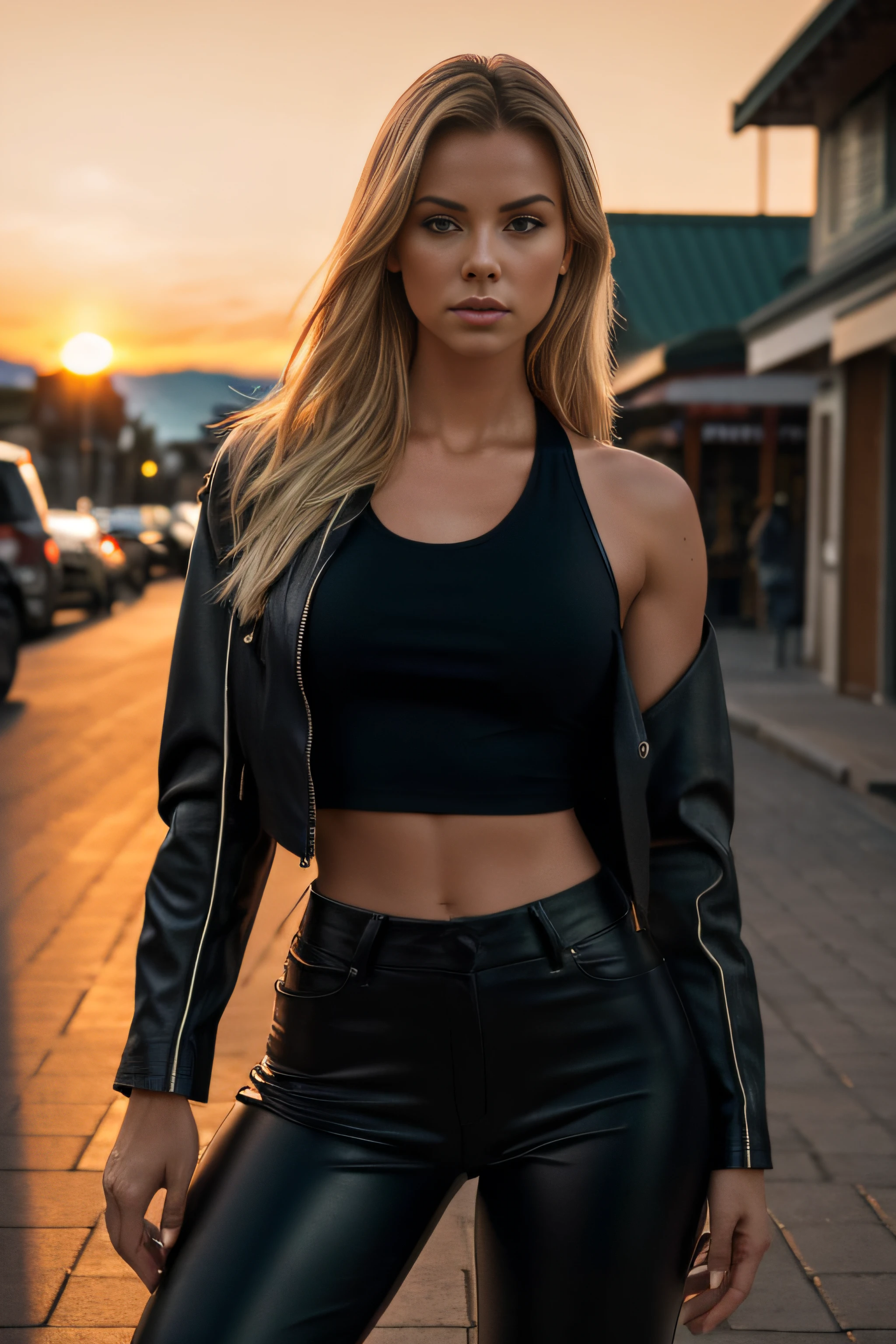 A Woman In Black Leather Pants And A Black Jacket Posing For A Picture Seaart Ai
