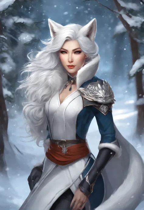 anime - style illustration of a woman and a fox in a snowy forest, a ...