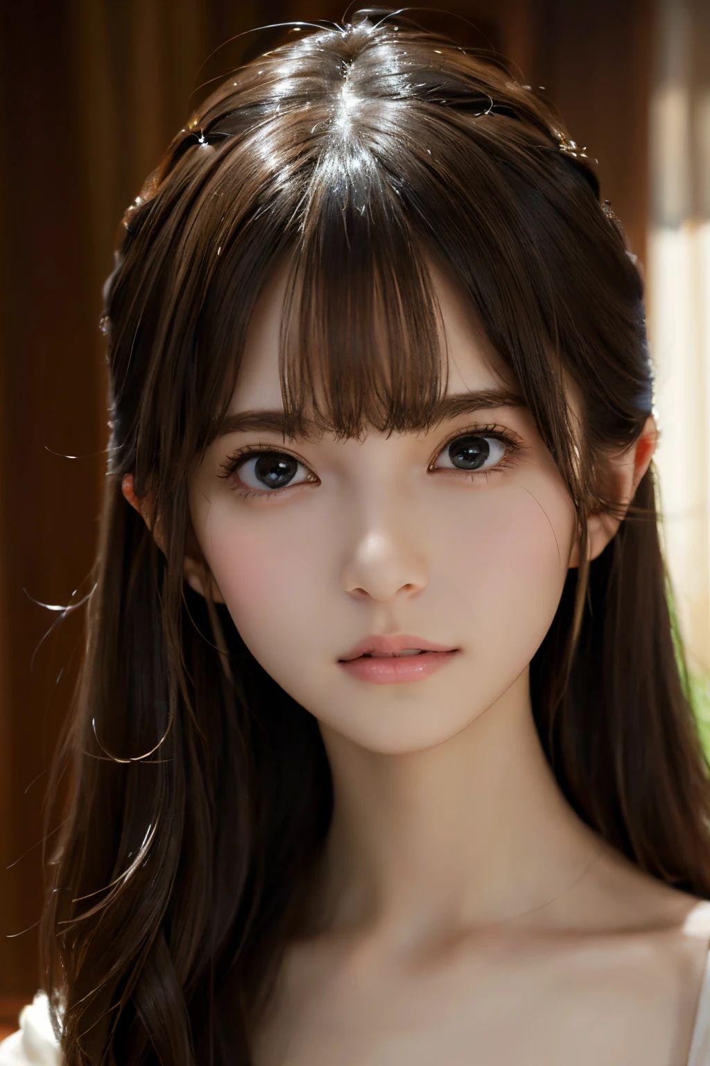 白いトップスを着た長い髪と前髪の女性 Seaart Ai