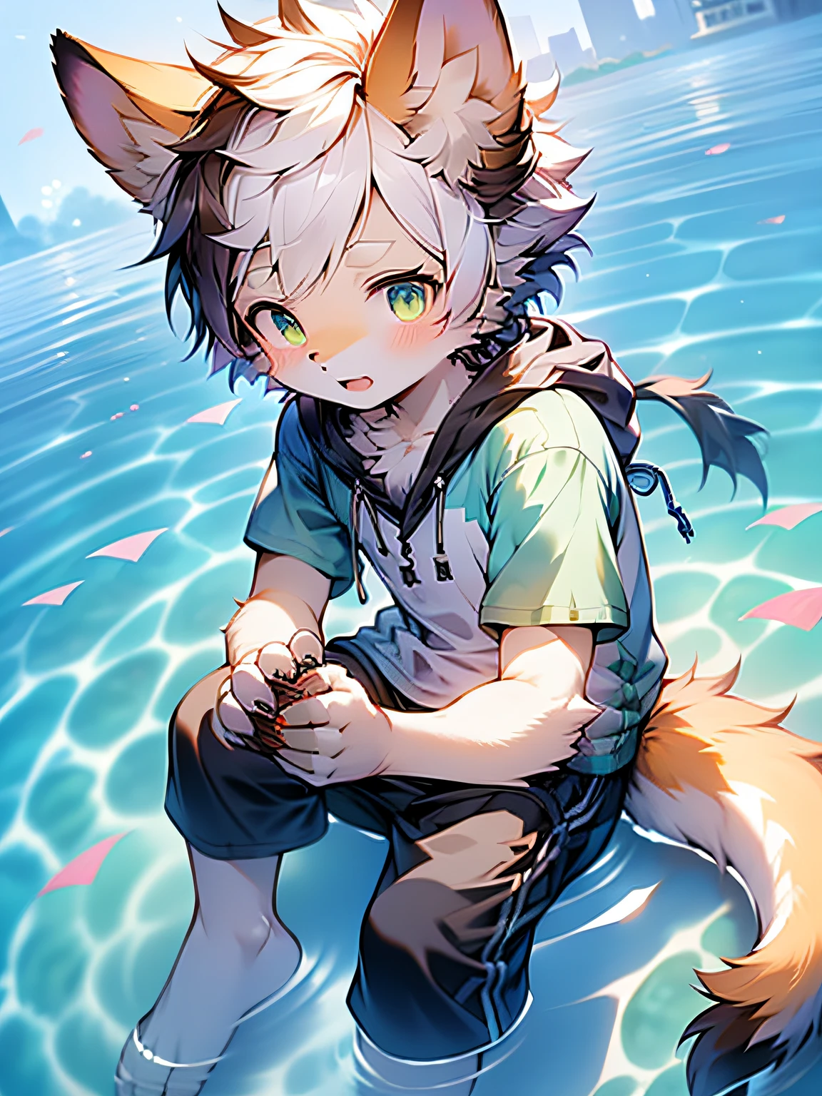 Anime - style image of a cat sitting in the water - SeaArt AI