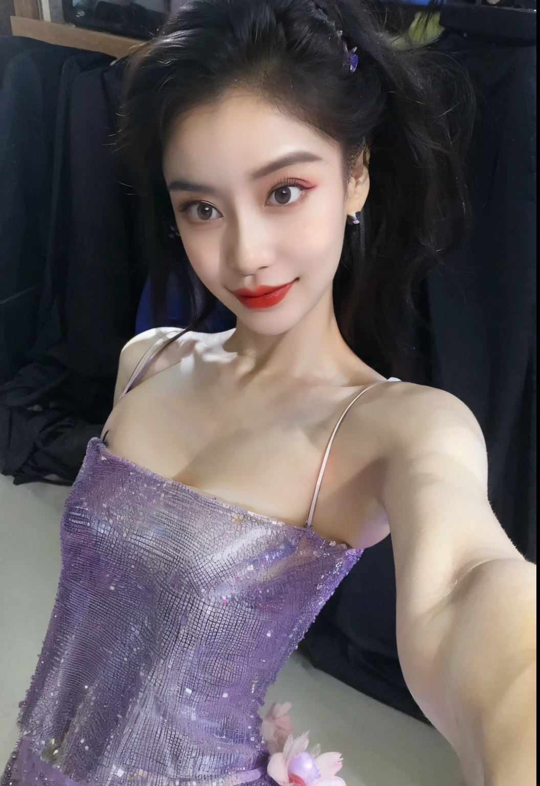 A close up of a woman in a purple dress posing for a picture - SeaArt AI