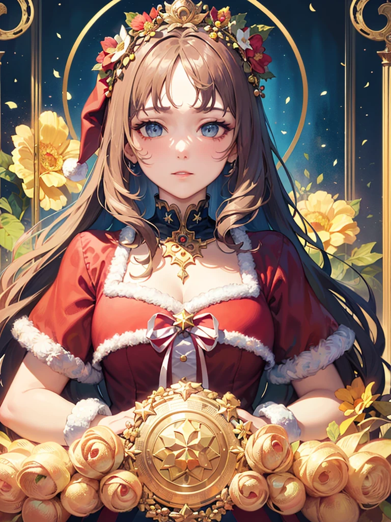 European woman face portrait、Long curly hair、blondes、Flower frame - SeaArt AI