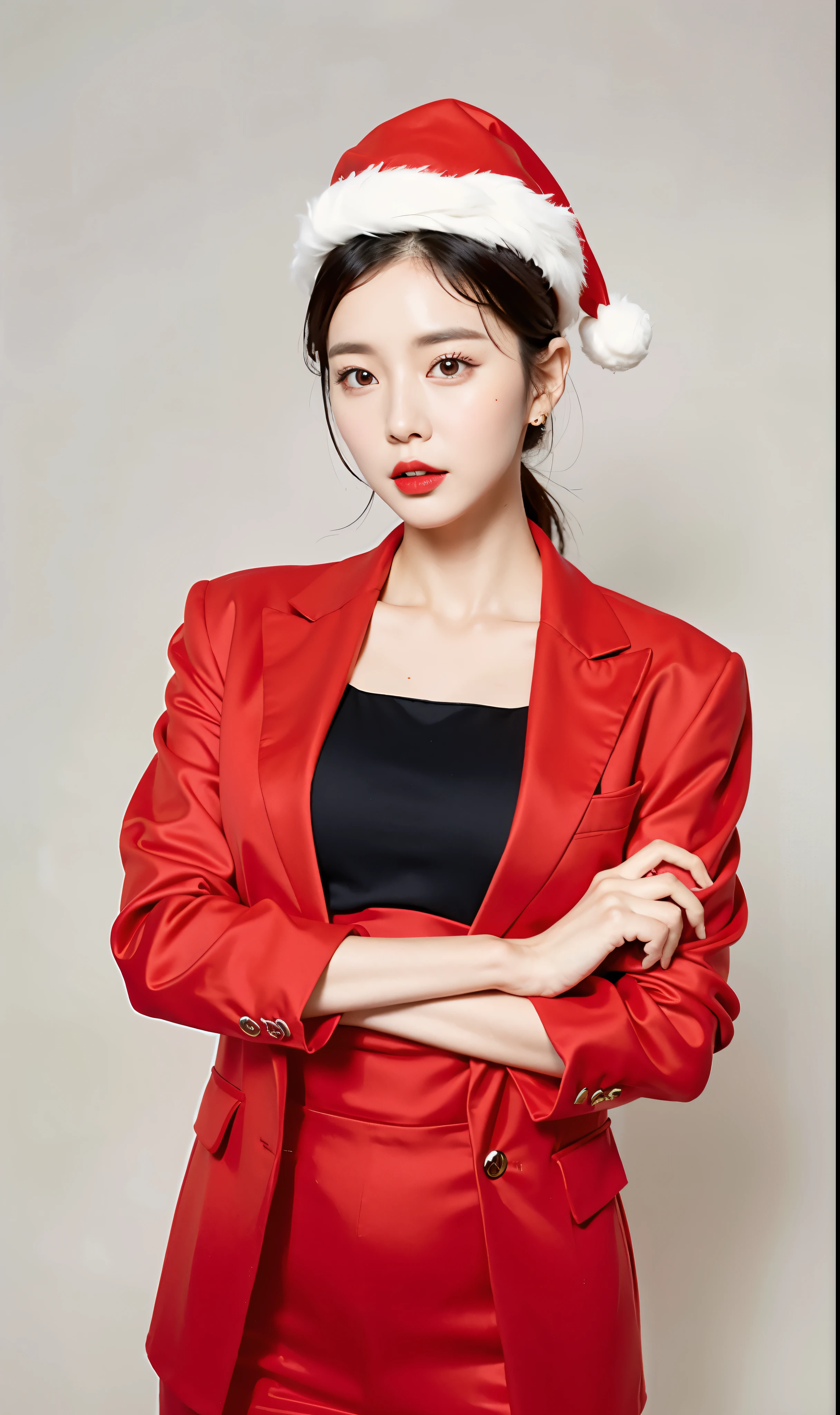Araffe woman in a red suit and santa hat posing for a picture - SeaArt AI