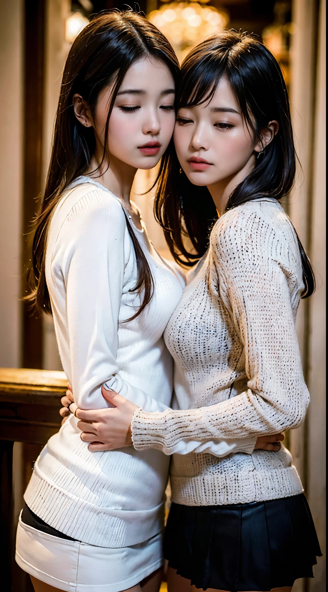 Two asian women are hugging each other in a room - SeaArt AI