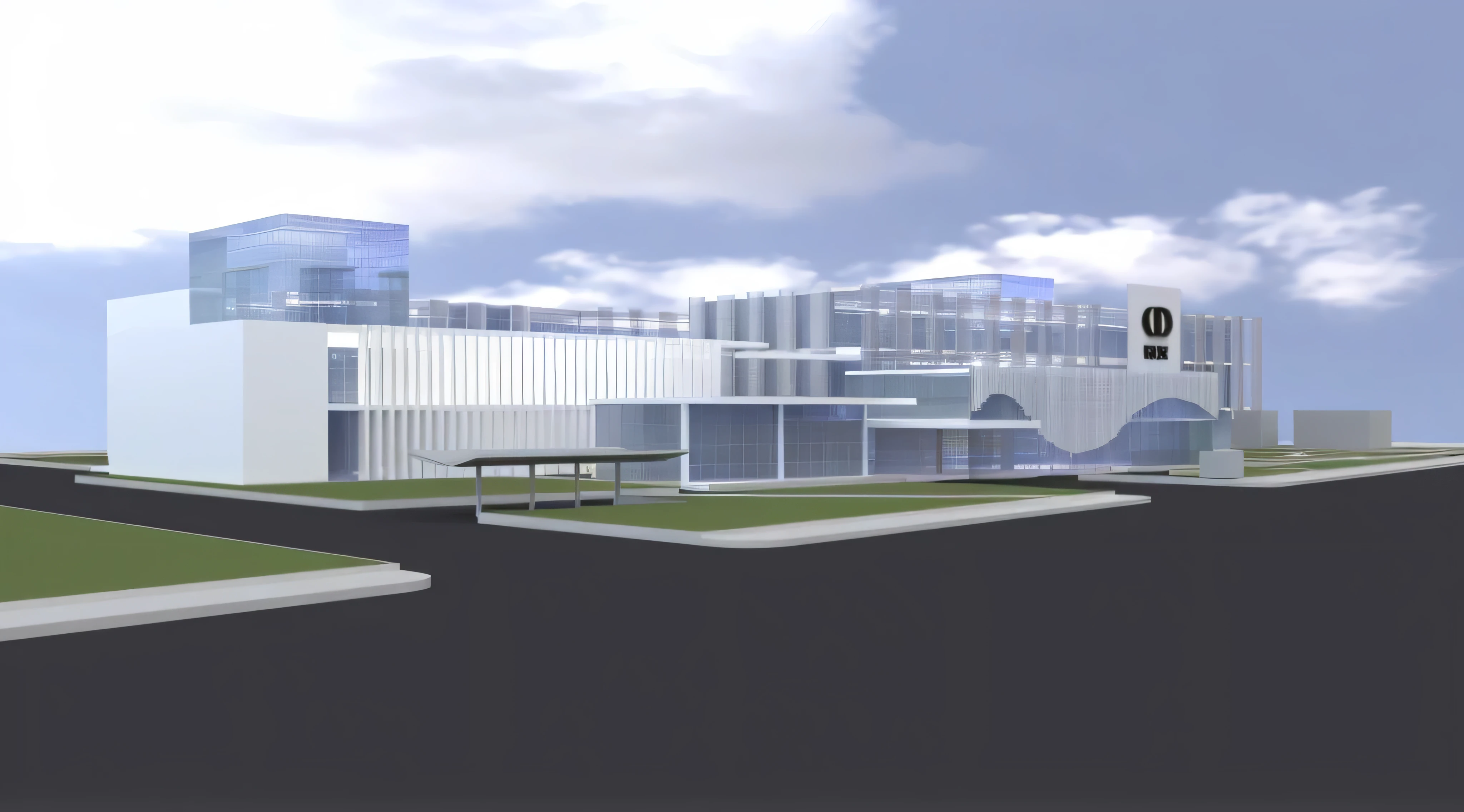 Rendering of a large building with a clock tower on the top - SeaArt AI