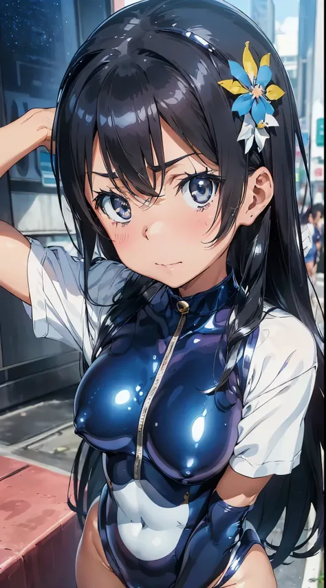 1womanl,Black hair,12year old ,((Impatient expression)),Beautiful breasts - SeaArt AI