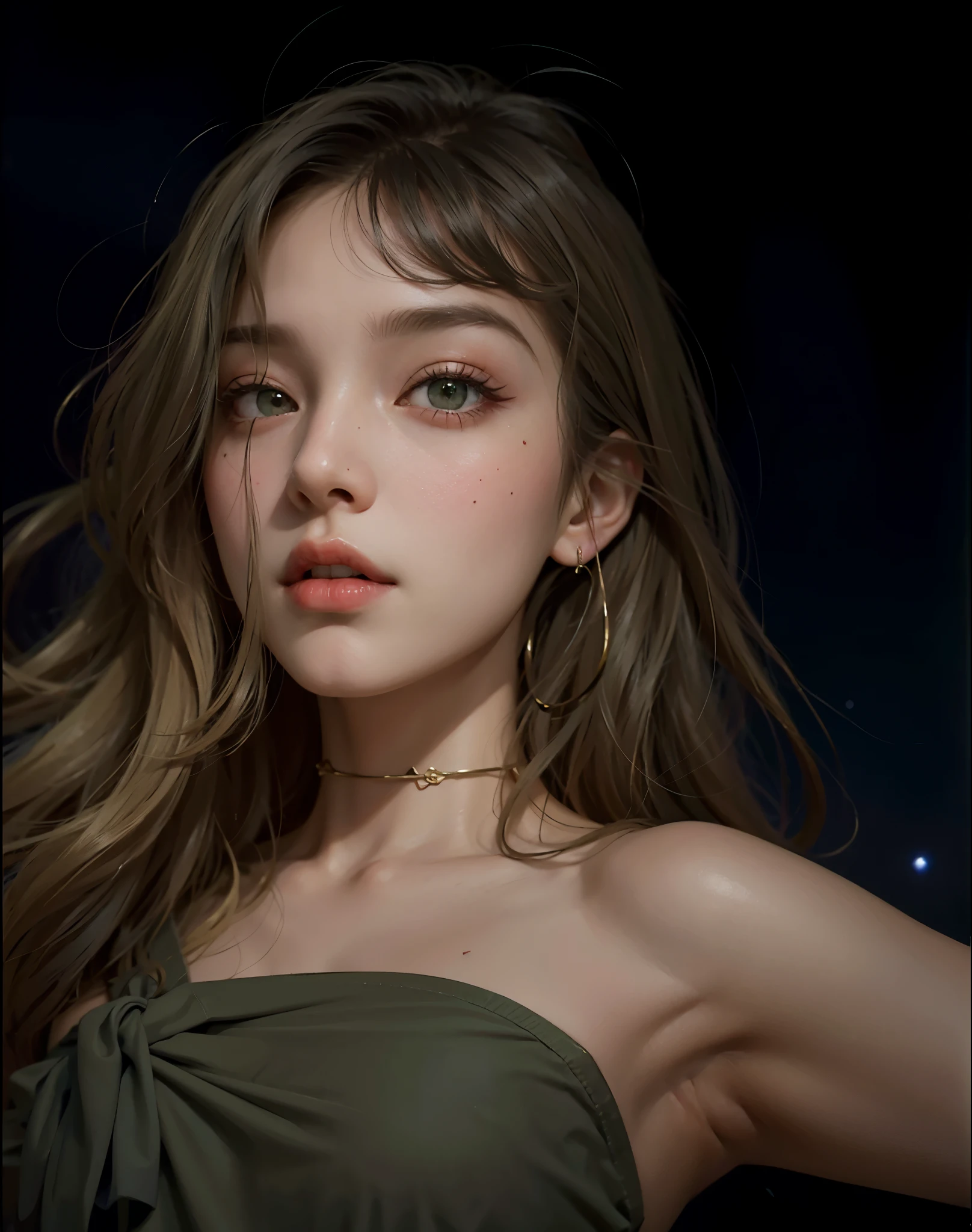 imagem arafada de uma mulher com cabelos longos e um vestido verde, wlop pele brilhante ...