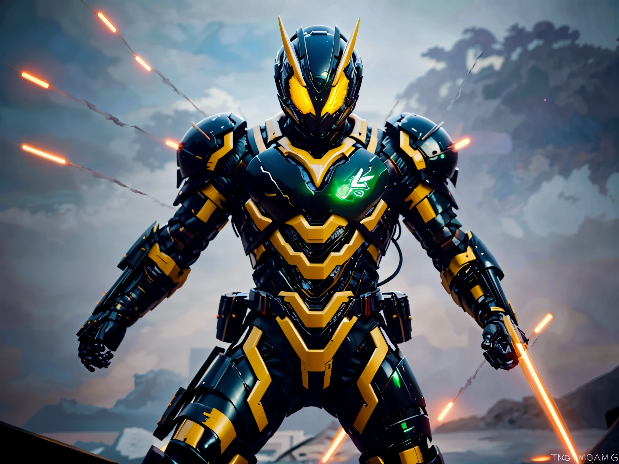 A close up of a man in a suit with a glowing green light - SeaArt AI