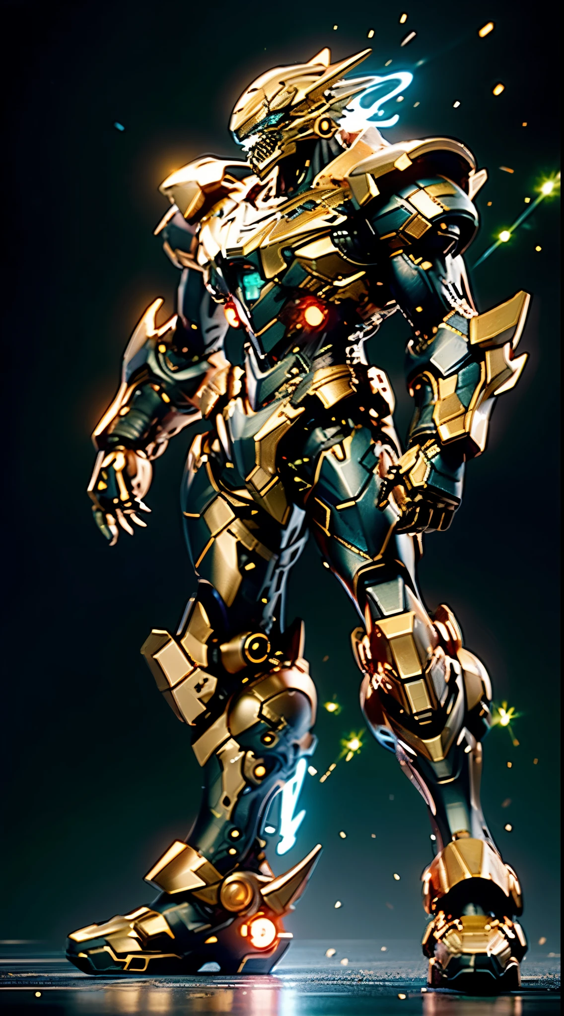 A close up of a robot with a glowing body and a sword - SeaArt AI