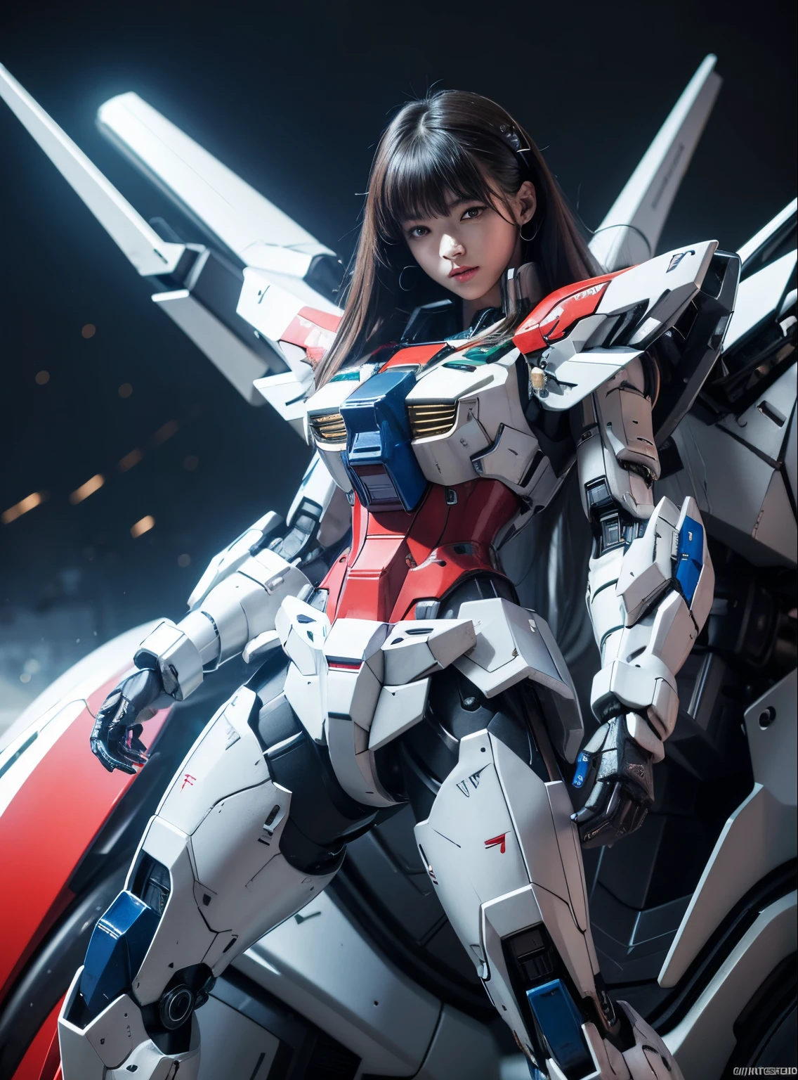 A woman in a suit standing next to a large robot - SeaArt AI