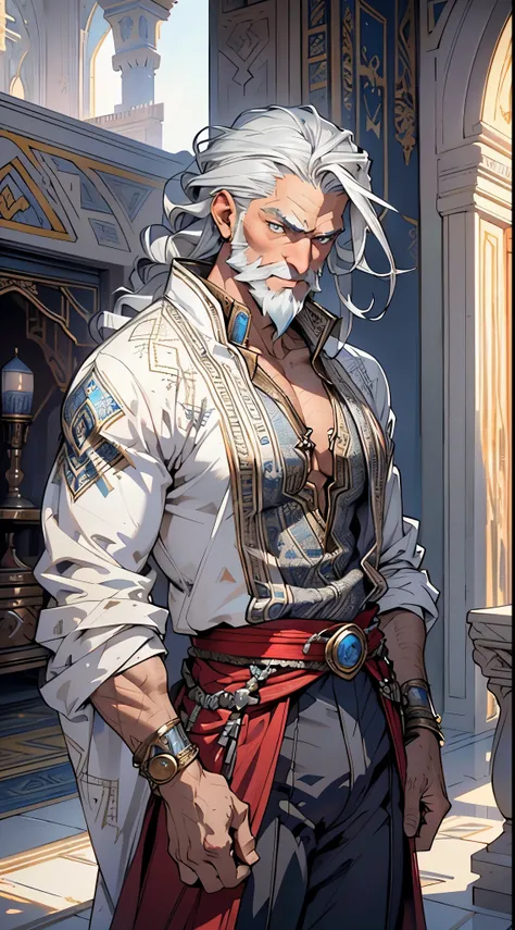 Man, pirate, Englishman, straight white hair, white beard - SeaArt AI