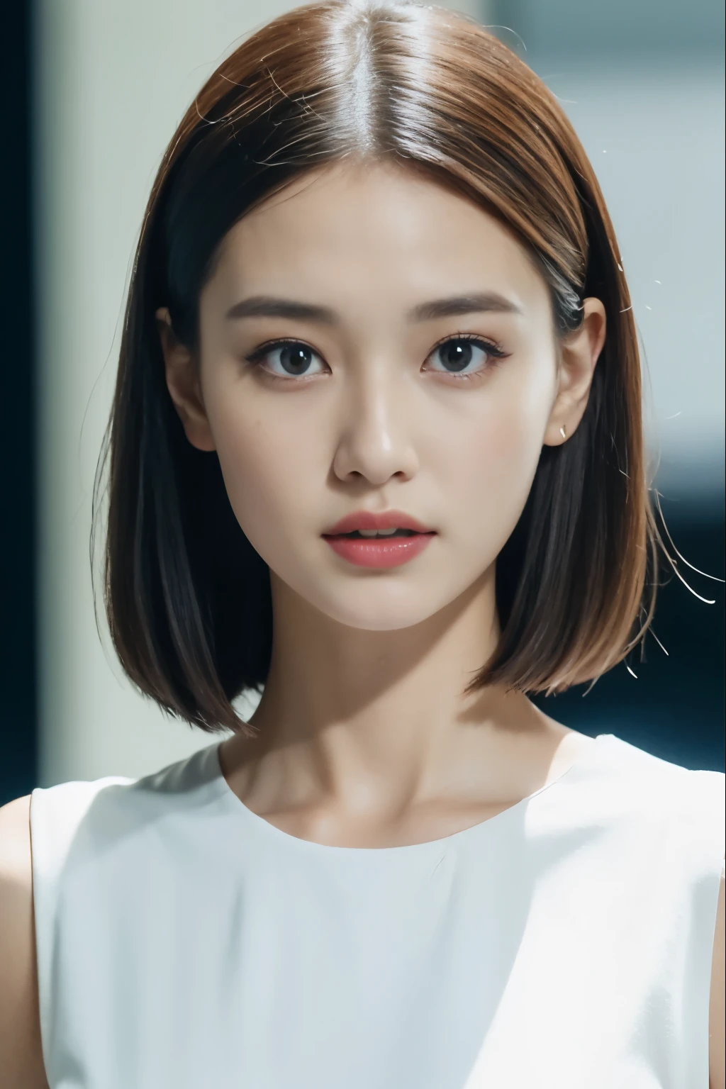 我想看这个人说话的视频。「你好」我想要你说。白色上衣，16K高清分辨率，露出头部，露出上半身， - SeaArt AI