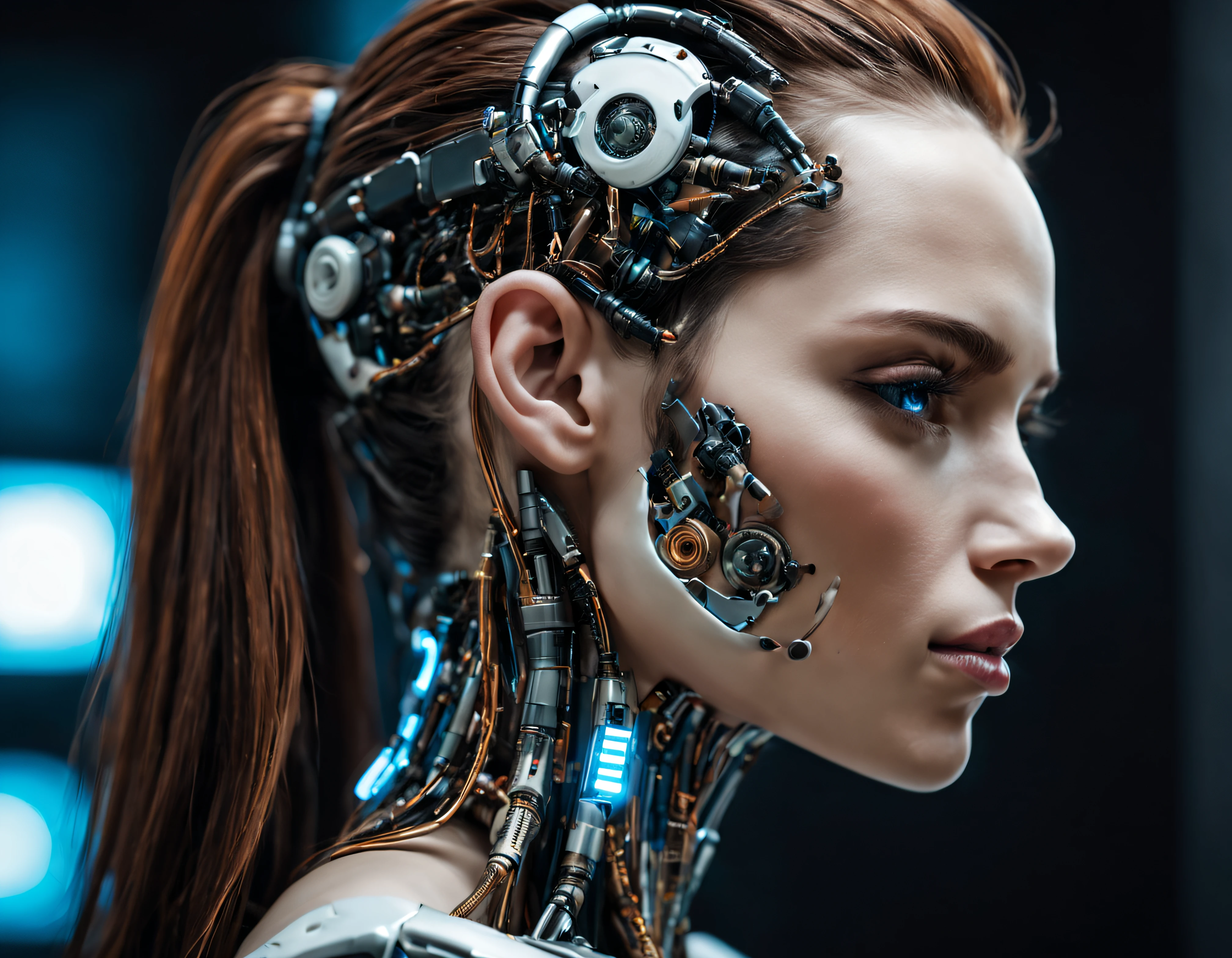 A close up of a woman with a robot headpiece on - SeaArt AI