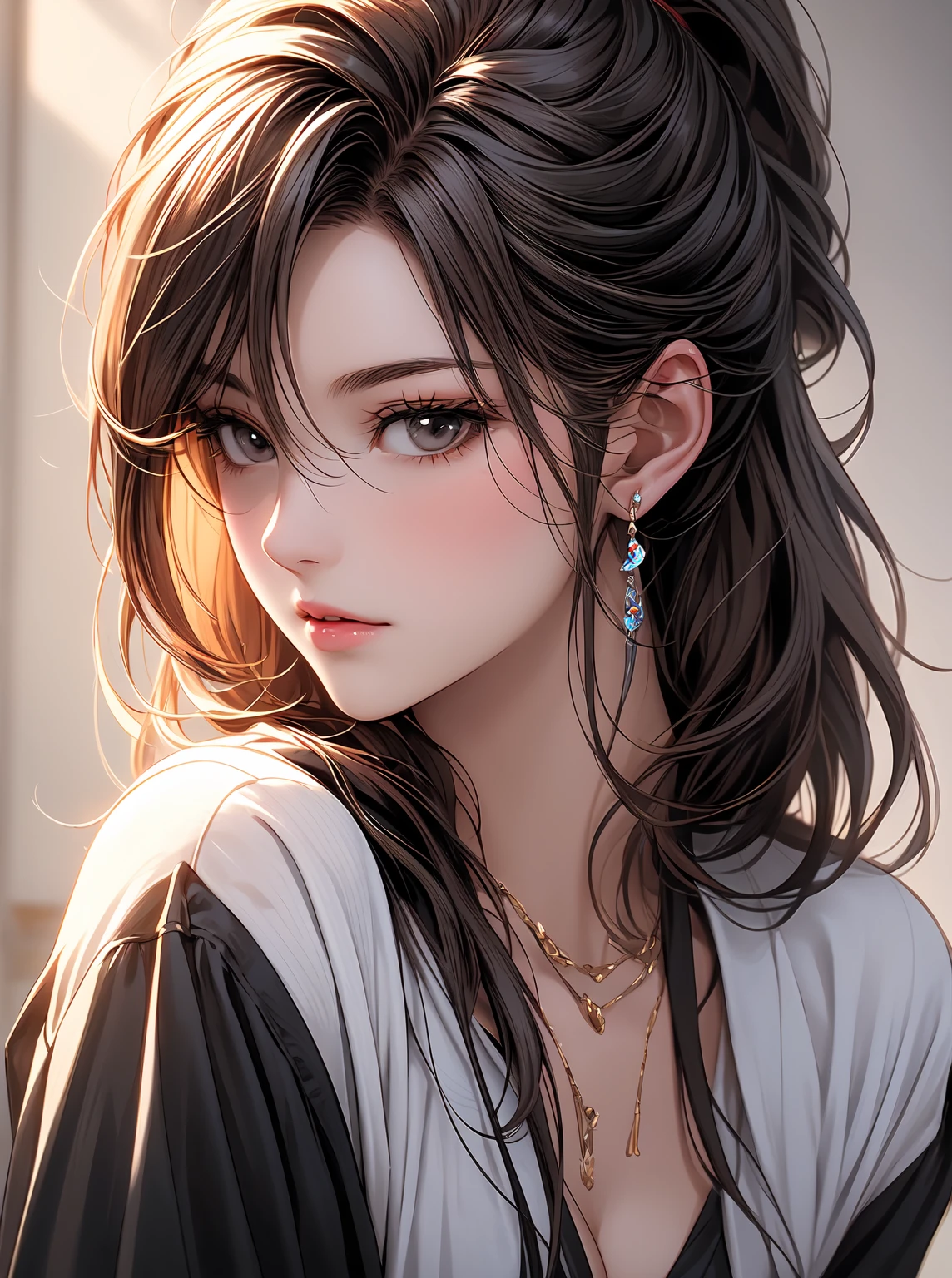 A woman taking a picture with a camera, realistic anime art style ...