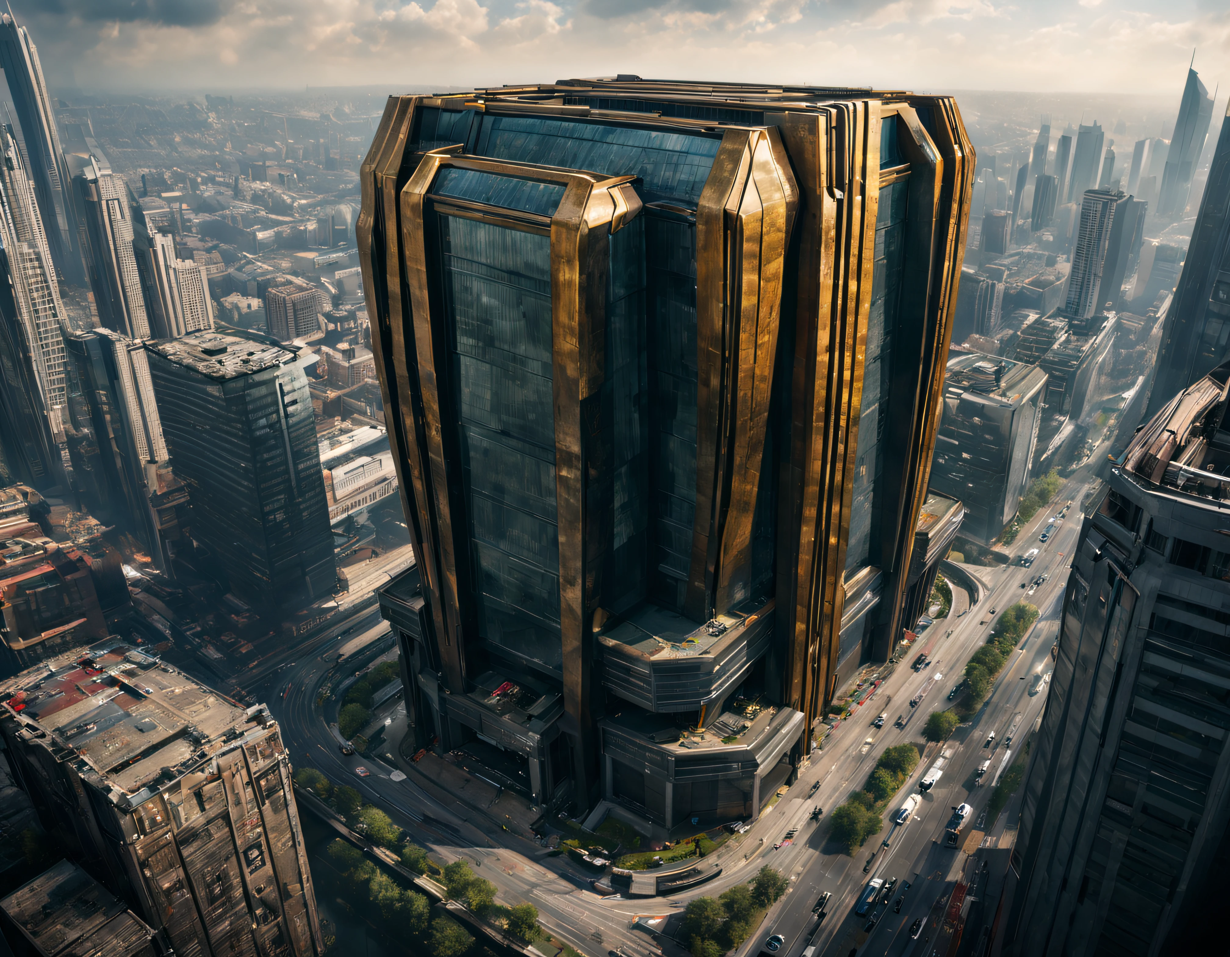 Arafed view of a city with a tall building in the middle - SeaArt AI