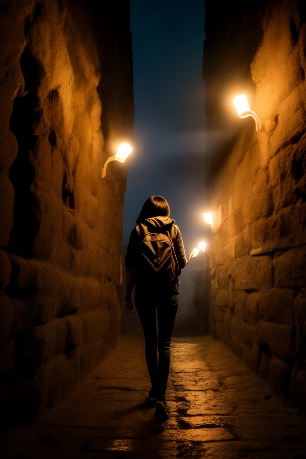 Arafed woman walking down a dark alley at night - SeaArt AI
