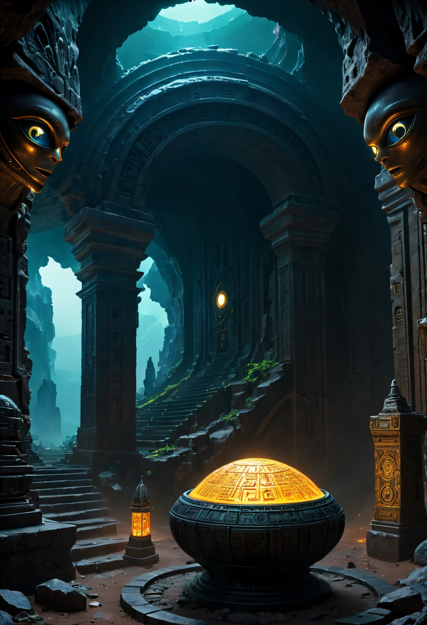Fantasy underground cave,Alien civilization ruins,mysterious tomb,Metal coffin,treasures - SeaArt AI