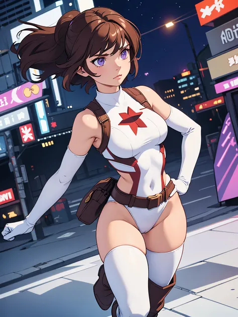 1girl, medium breasts, leotard, white and red leotard, bare legs - SeaArt AI