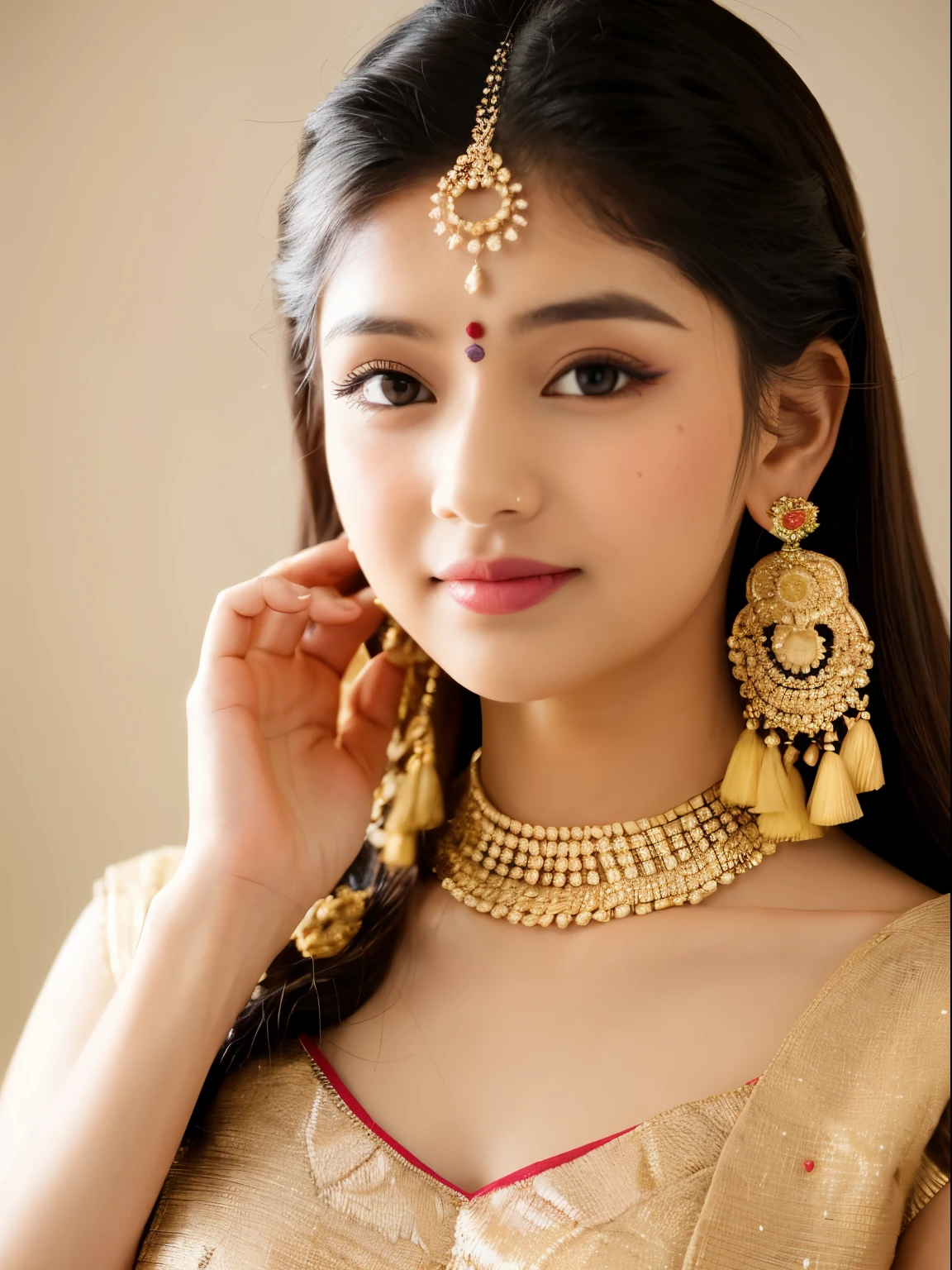 インドの伝統的な衣装を着た女の子 インドの結婚式の写真撮影 完璧な顔 Seaart Ai