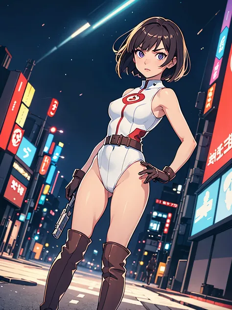 1girl, medium breasts, leotard, white and red leotard, bare legs - SeaArt AI