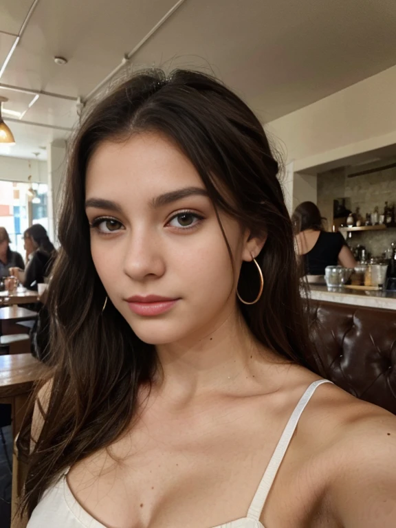Photo of a 20 year old brunette woman, that has a very natural face - SeaArt AI