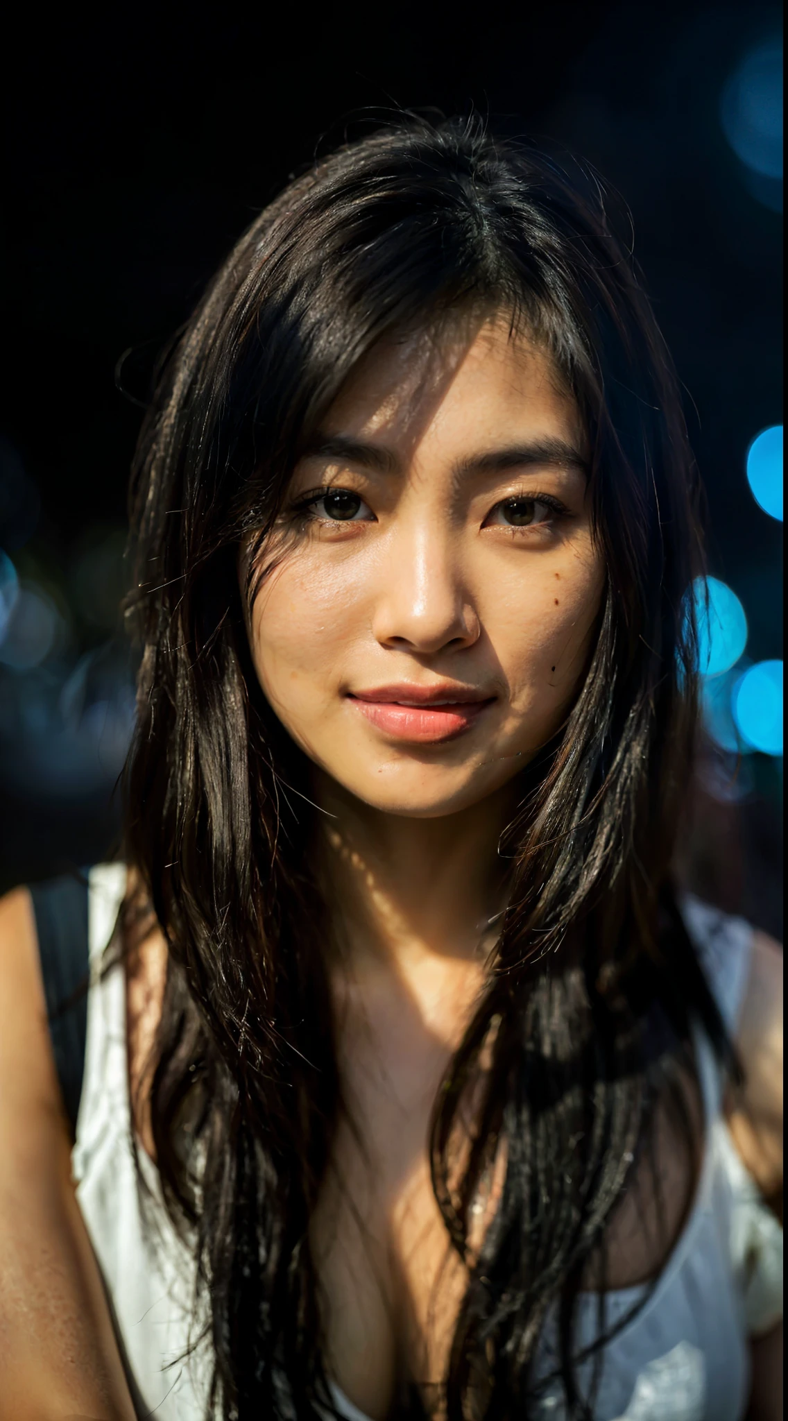 Un gros plan d'une femme aux cheveux longs et une chemise blanche - SeaArt AI