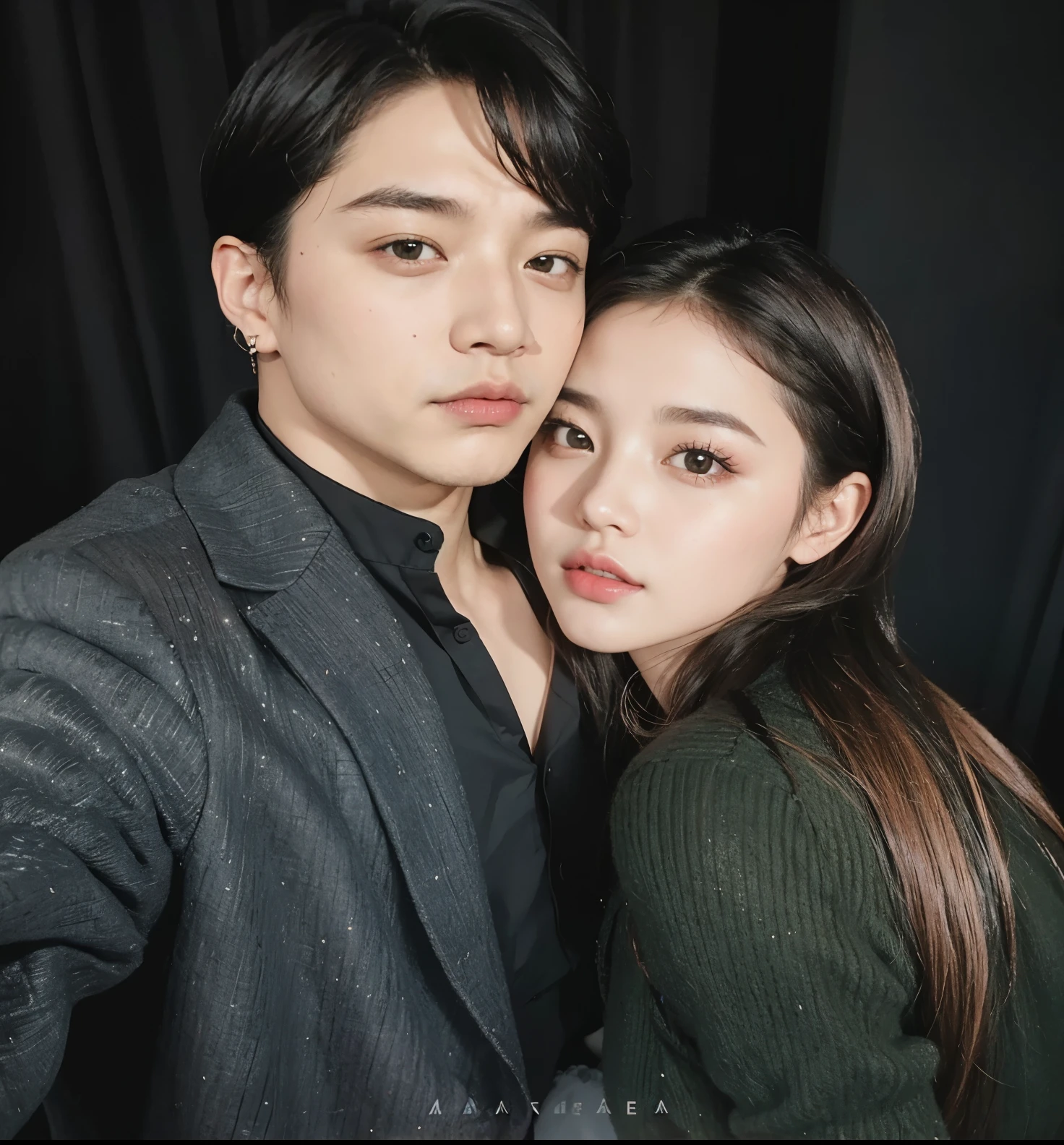 pareja de araffe posando para una foto delante de un fondo negro, jungkook, Pareja encantadora ...