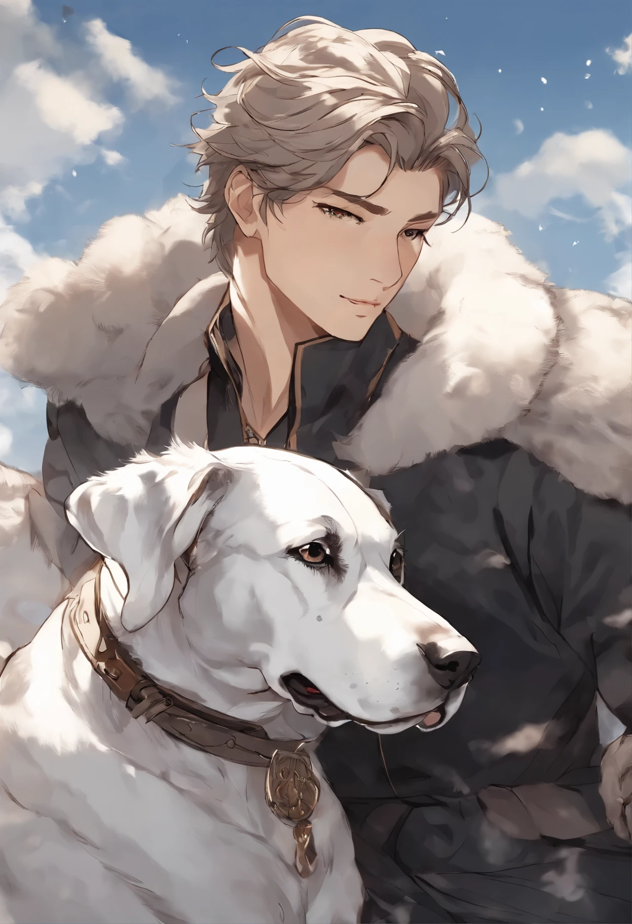 Anime boy with a dog in his lap - SeaArt AI