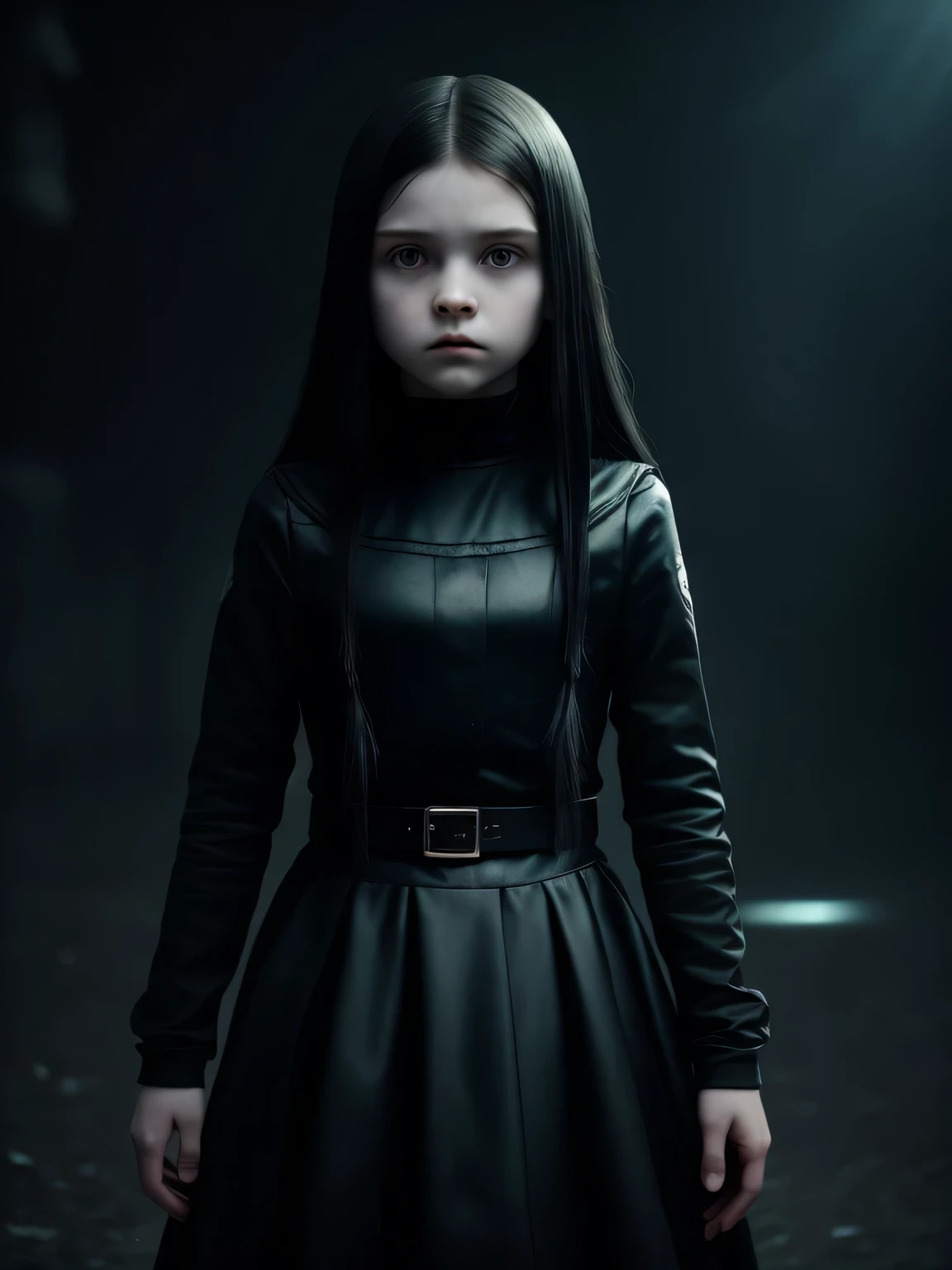 A woman in a black dress standing in a dark room - SeaArt AI