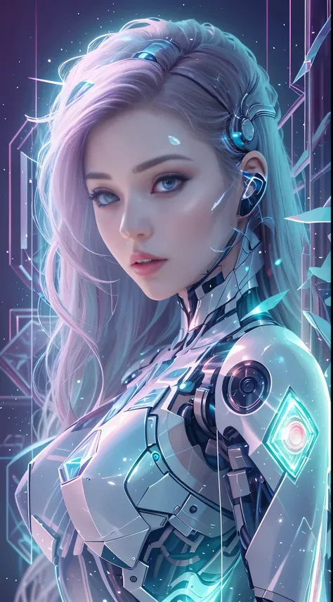 Translucent ethereal mechanical girl，futuristic girl，Mechanical joint ...