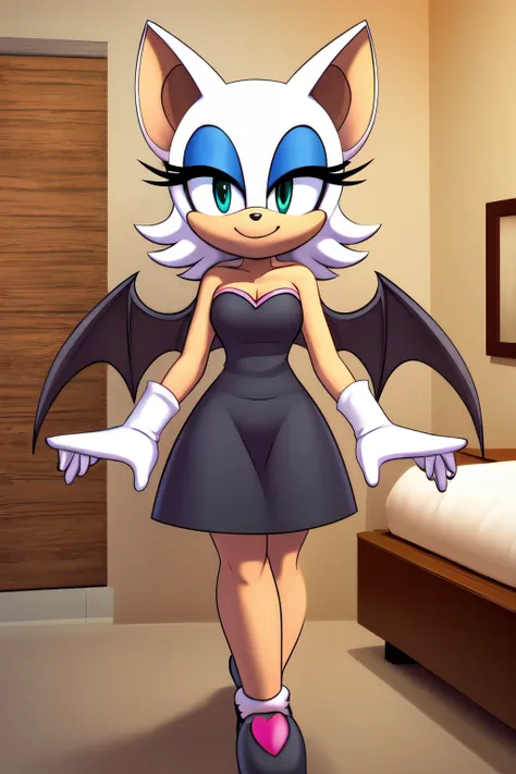 full body, rouge the bat, devil wings,seductive short translucent black dress, cobblestone ...
