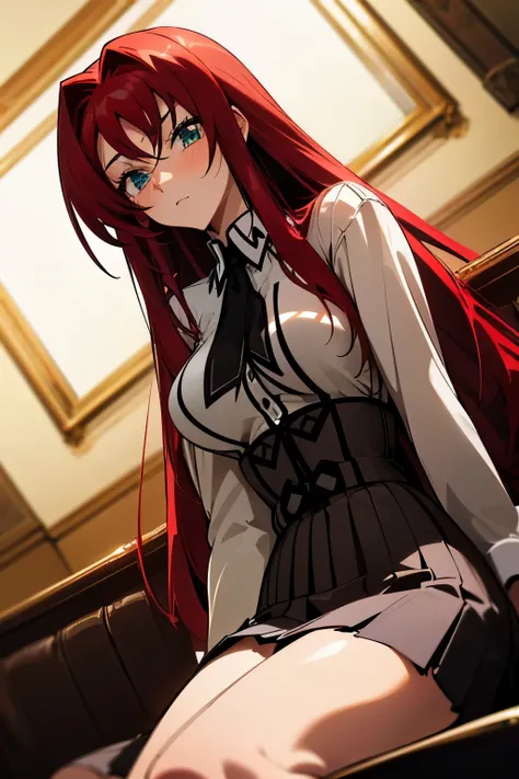 1 girl, rias gremory, long hair, crimson long hair, reaches down to thighs with a single hair ...