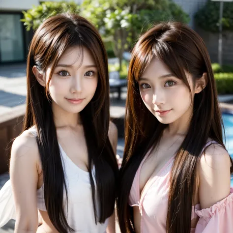 Two beautiful women、18year old 、body shot - SeaArt AI