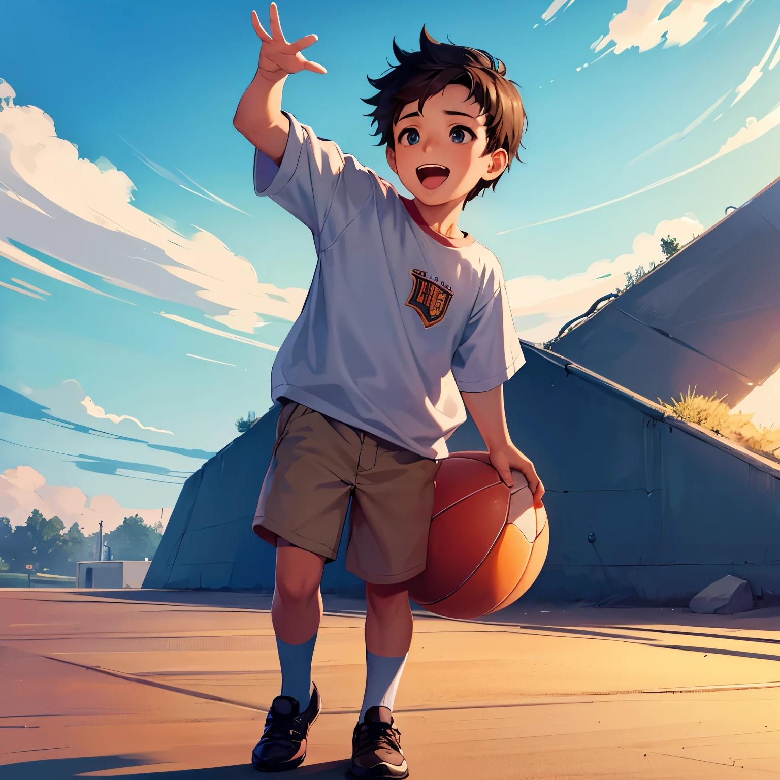 Anime boy with a basketball ball in his hand - SeaArt AI