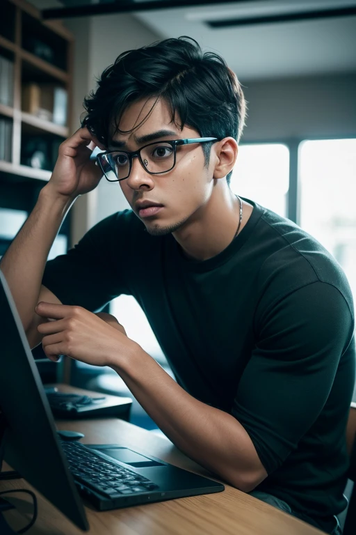 1boy, sitting, close up, brown skin, programmer - SeaArt AI