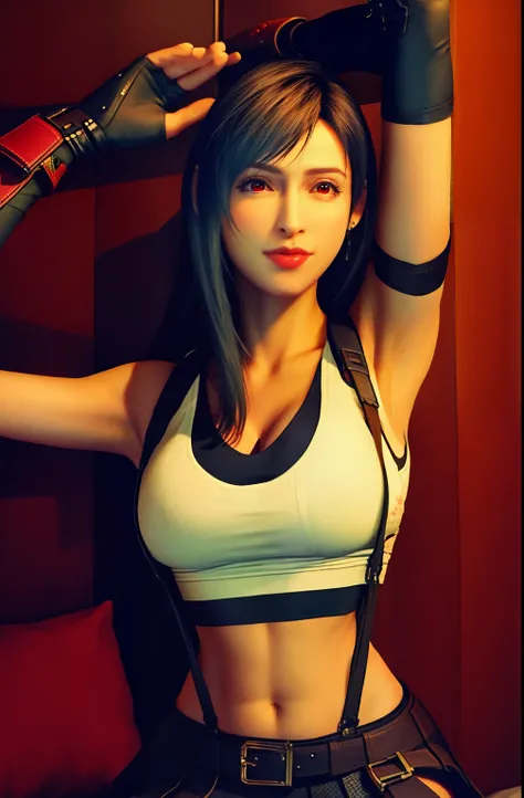 ff7r style, tifa lockhart, 1girl, thick lips, arm up - SeaArt AI