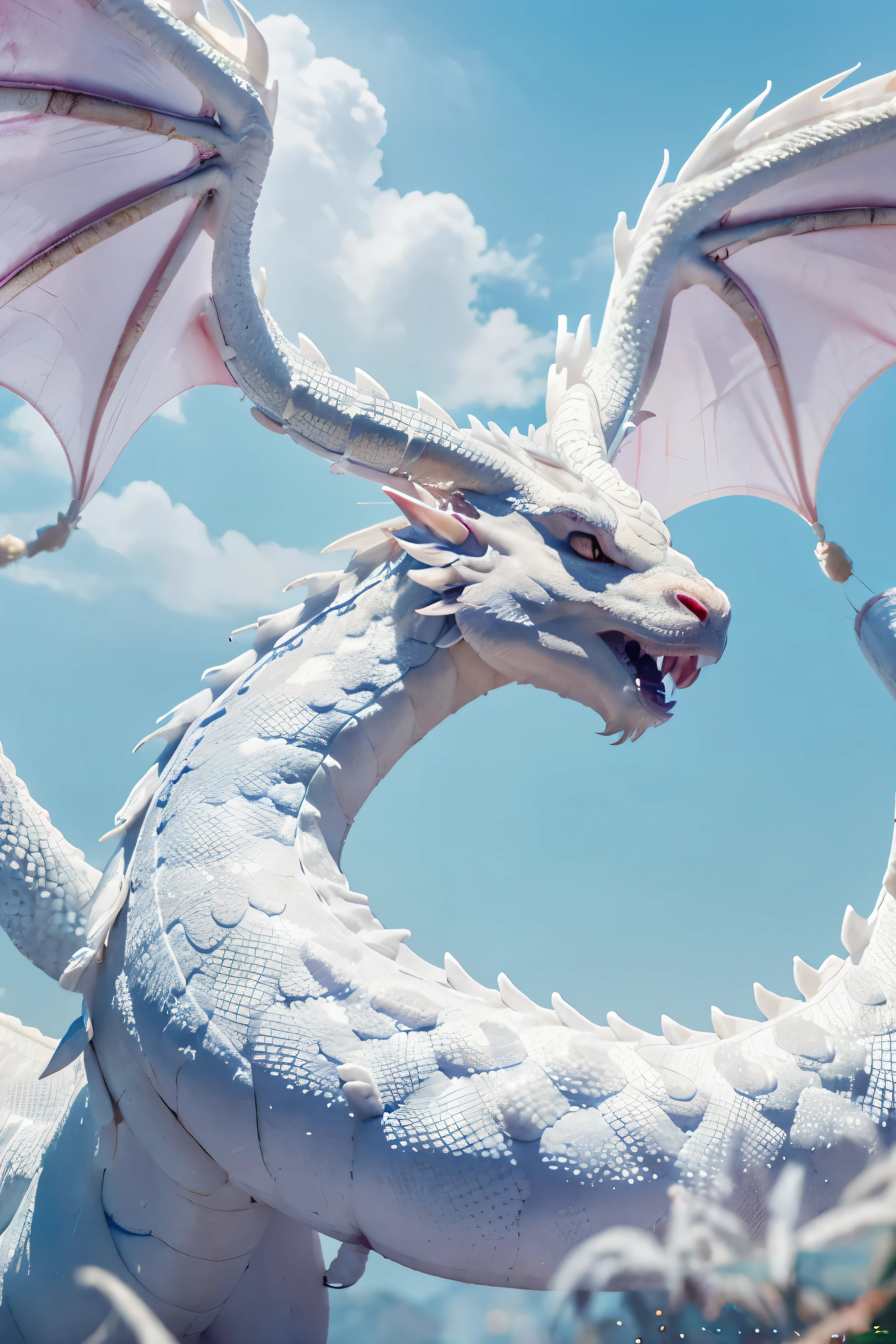 There is a white dragon statue with a large white dragon on it - SeaArt AI
