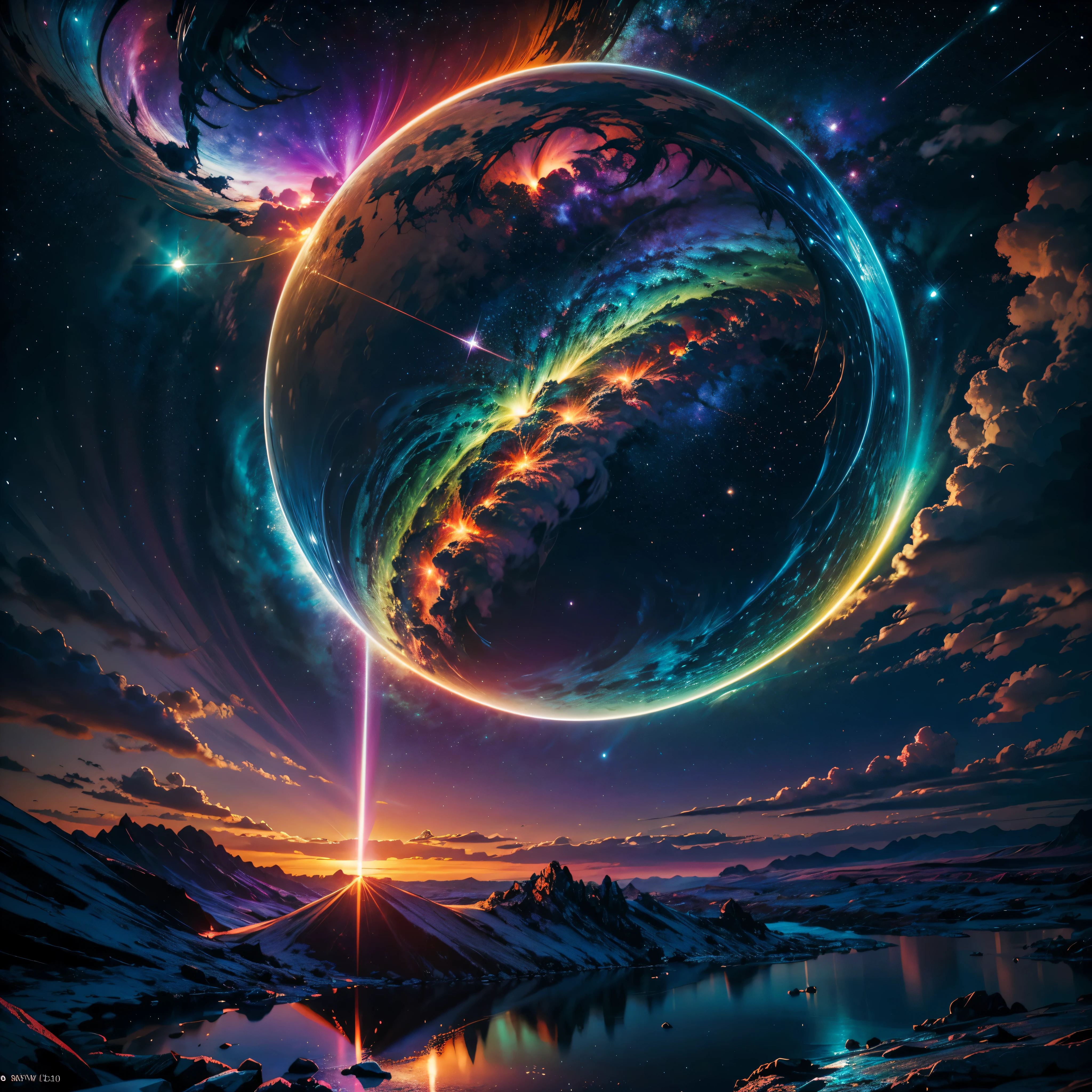 A painting of a planet with a bright light shining through it - SeaArt AI