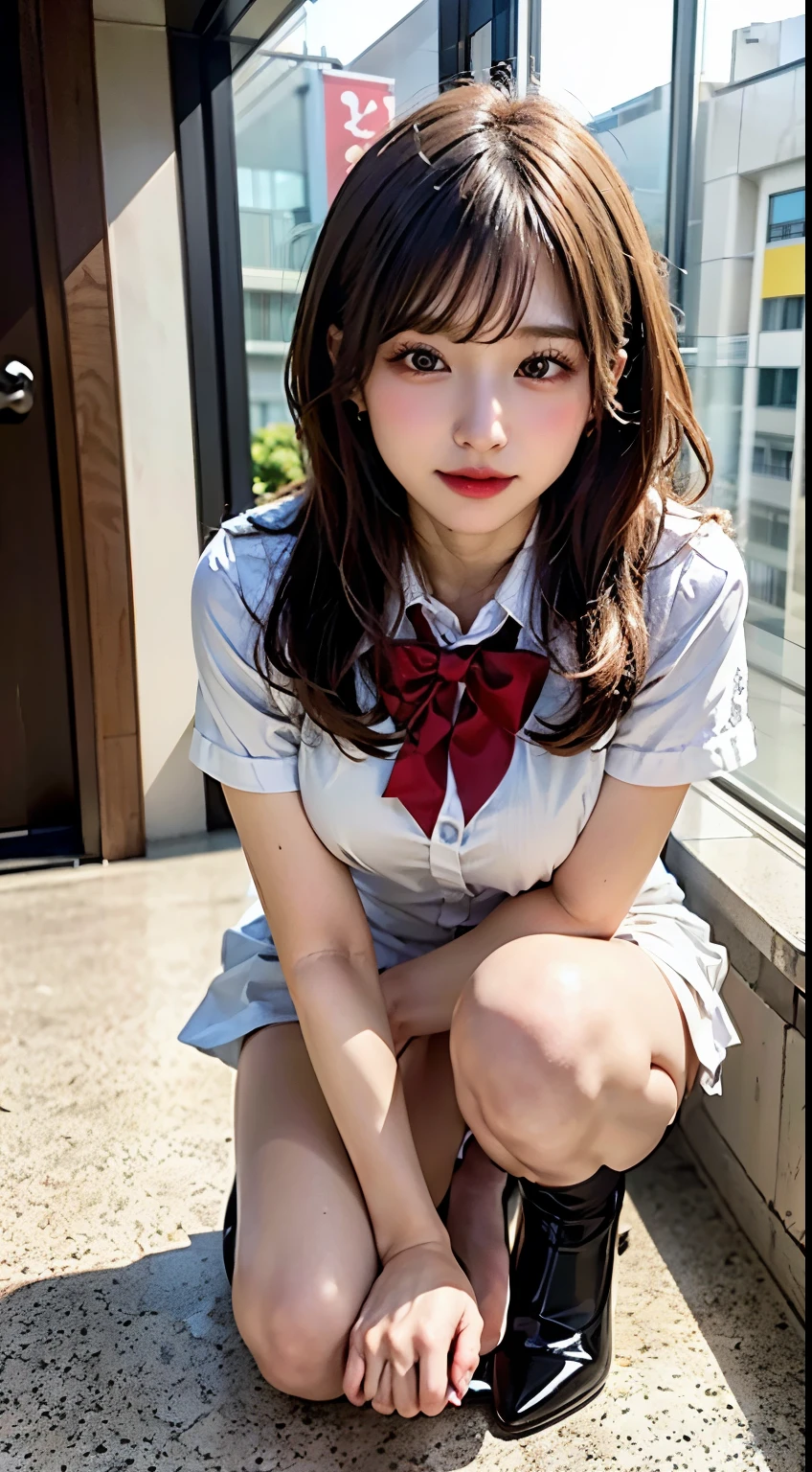 Araffe Asian Woman In Uniform Kneeling On The Ground With Her Legs Crossed Seaart Ai