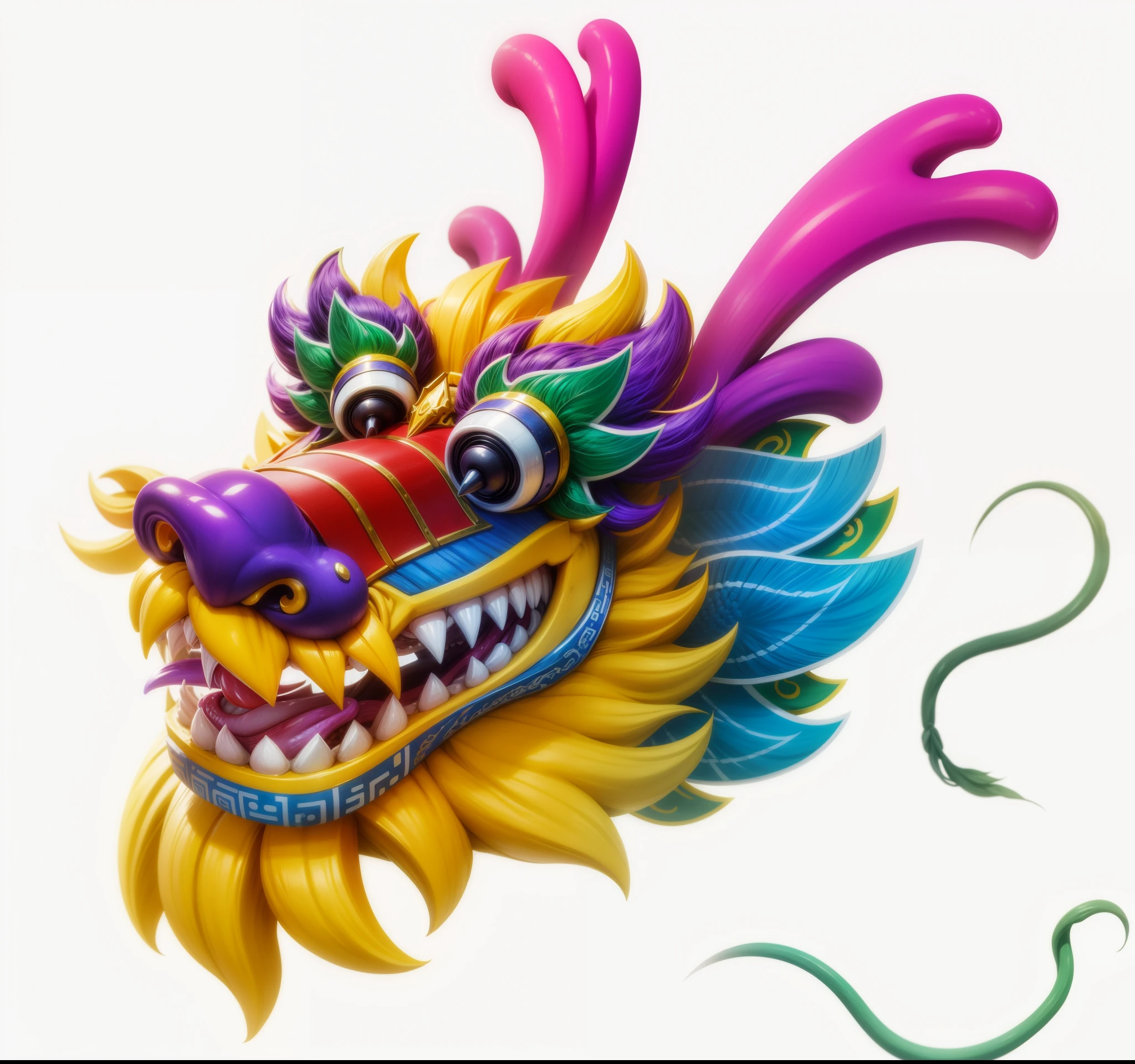 Brightly colored dragon head with a long tail and a long nose - SeaArt AI